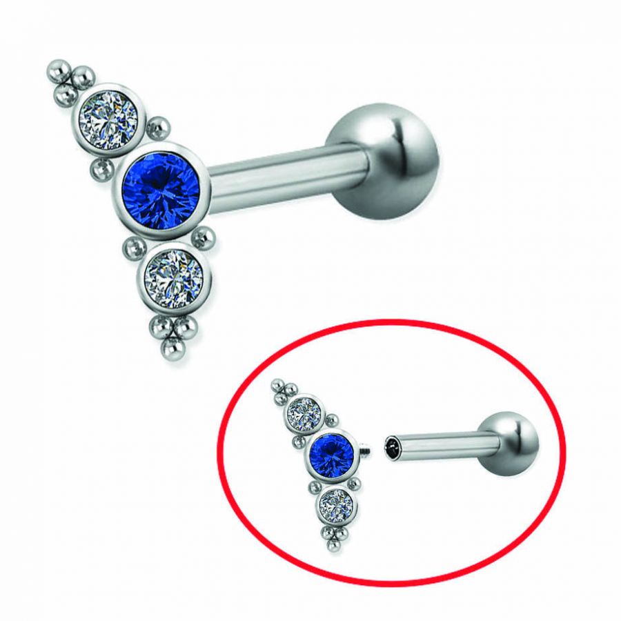 Bar with 3 Premium Zirconia crystals for Tragus