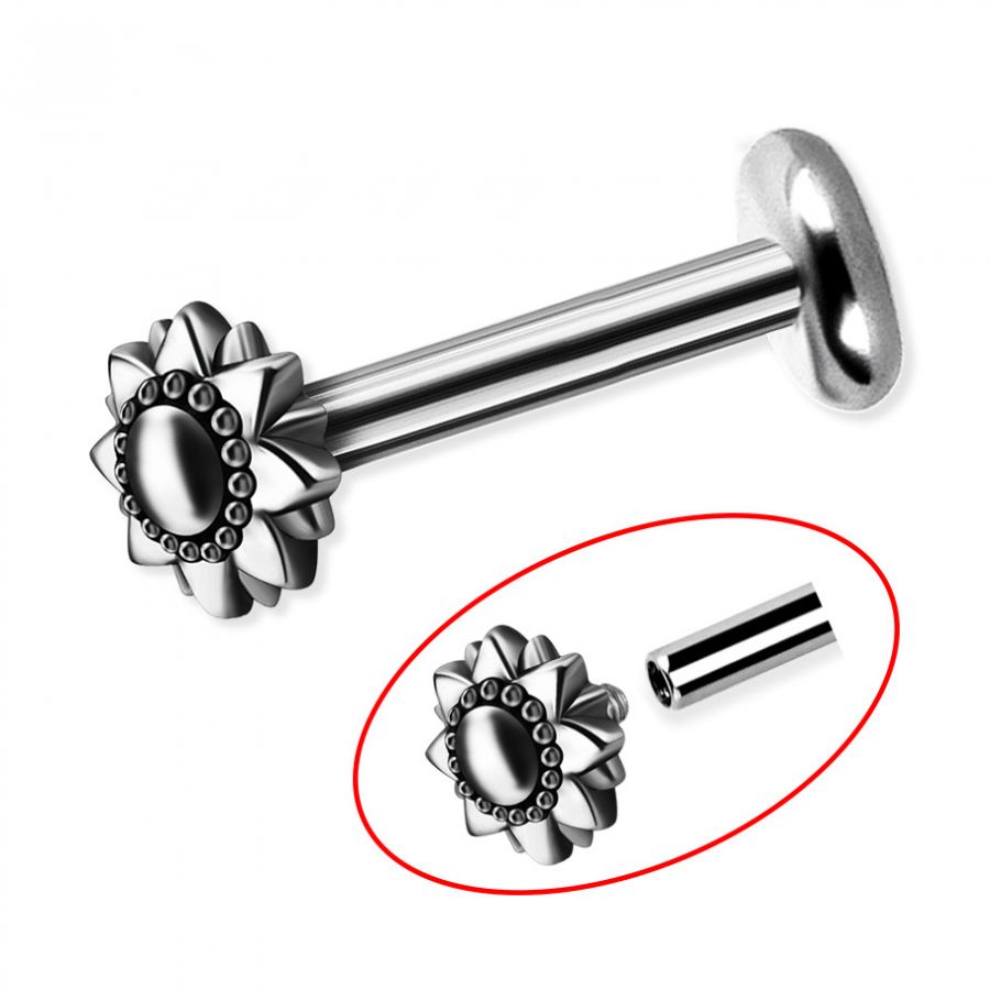 Flor tribal y labret con rosca interna