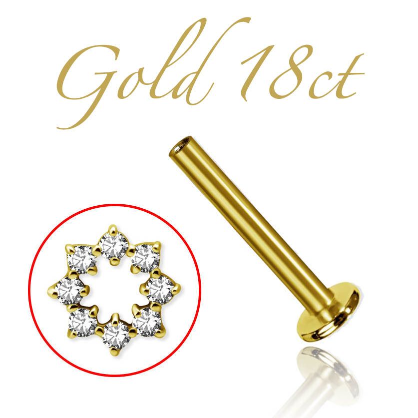 GOLD LABRET WITH INTERNAL THREAD AND CRYSTAL STAR