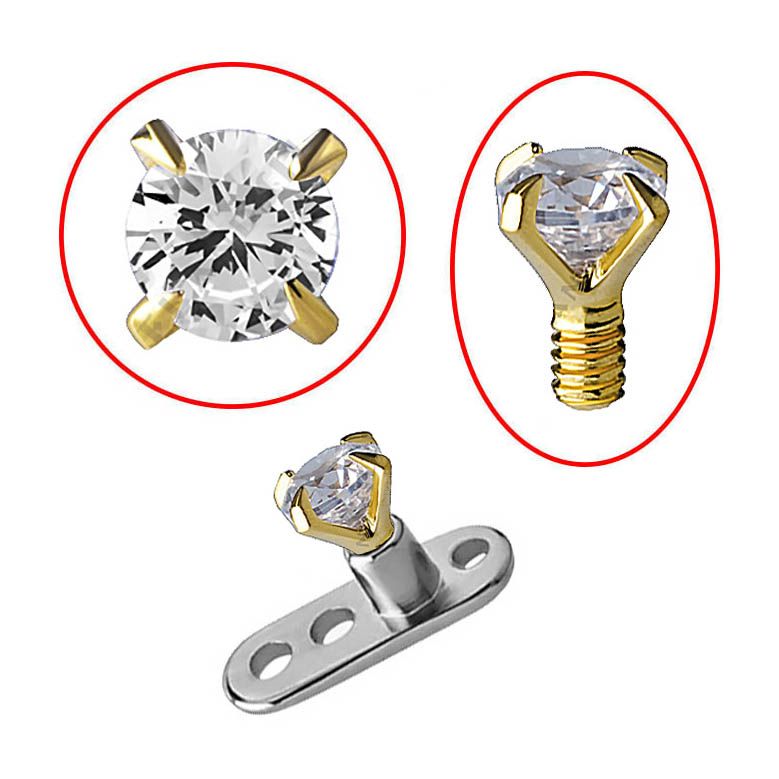 Microdermal mit Gold- und Kristall