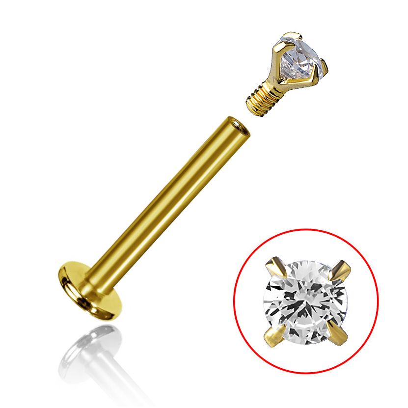 SOLID GOLD LABRET WITH CRYSTAL