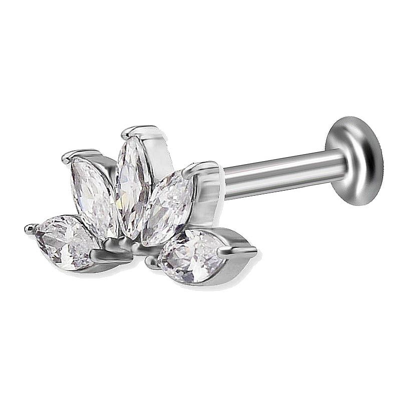 Internal thread labret with crystal leaves